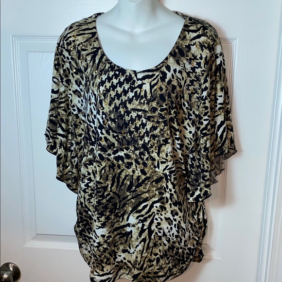 JM Collection | Tops | Jm Collection Animal Print Blouse Black Brown ...